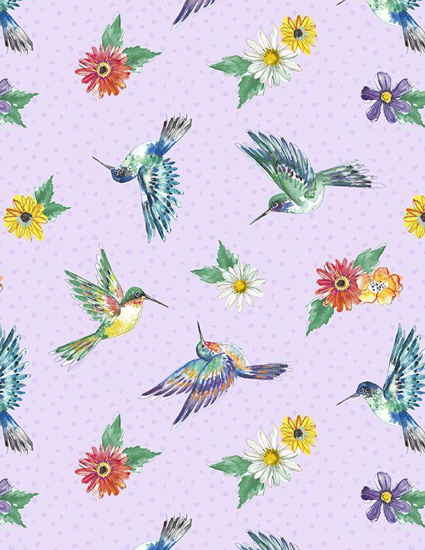 Fanciful Flight Birds & Floral Toss Purple – Pinwheels & Posies