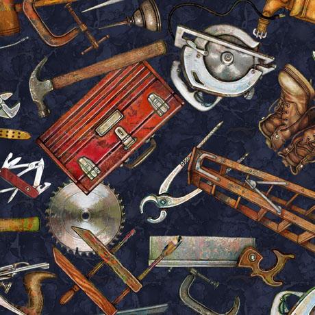 Measure Twice Tossed Tools Navy – Pinwheels & Posies